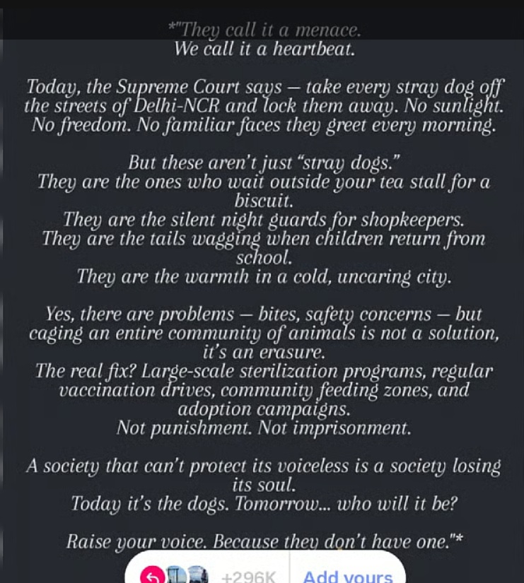 'Inhumane, death sentence': Celebrities react to SC order on street dogs