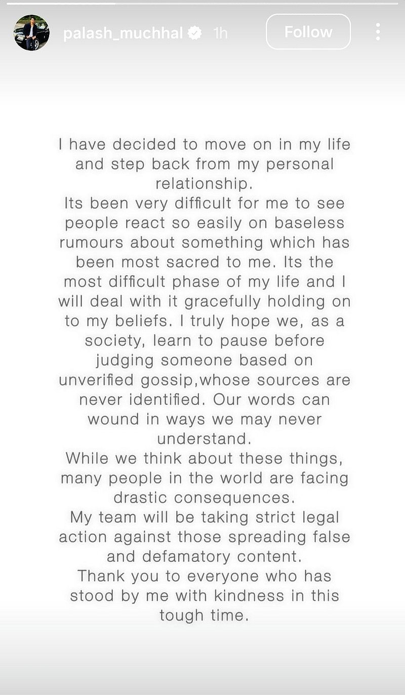 Palash Muchhal Calls Off Wedding With Smriti Mandhana; Warns Legal Action Against Rumours ...