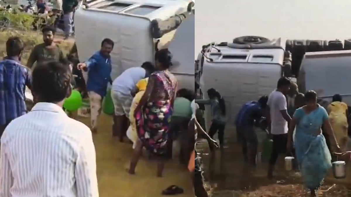 Andhra ghee tanker overturns: Locals rush to collect 21,000 litres spill!