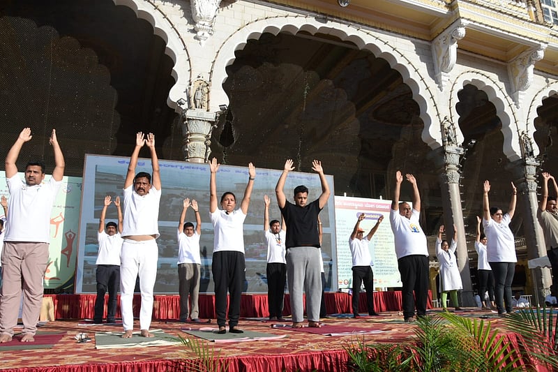 12th International Yoga Day: Over 8K people perform Yoga at Mysuru ...