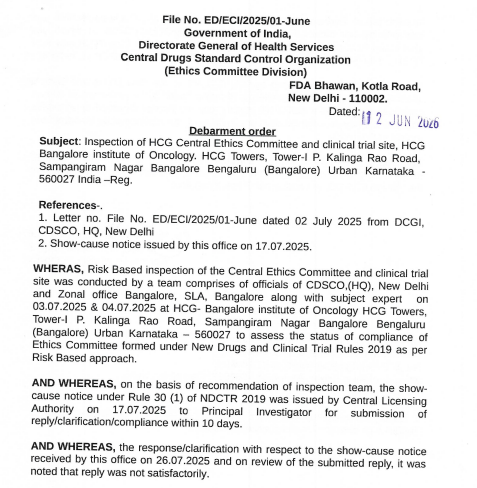 Bengaluru: HCG Hospital unit barred from conducting new clinical trials ...
