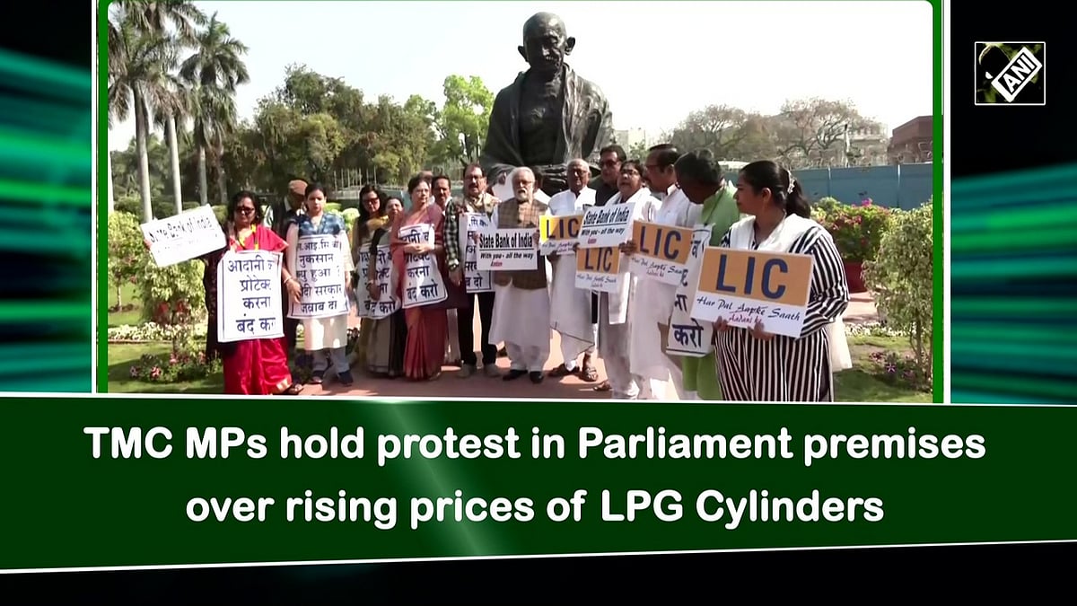 TMC MPs hold protest in Parliament premises over rising prices of LPG ...