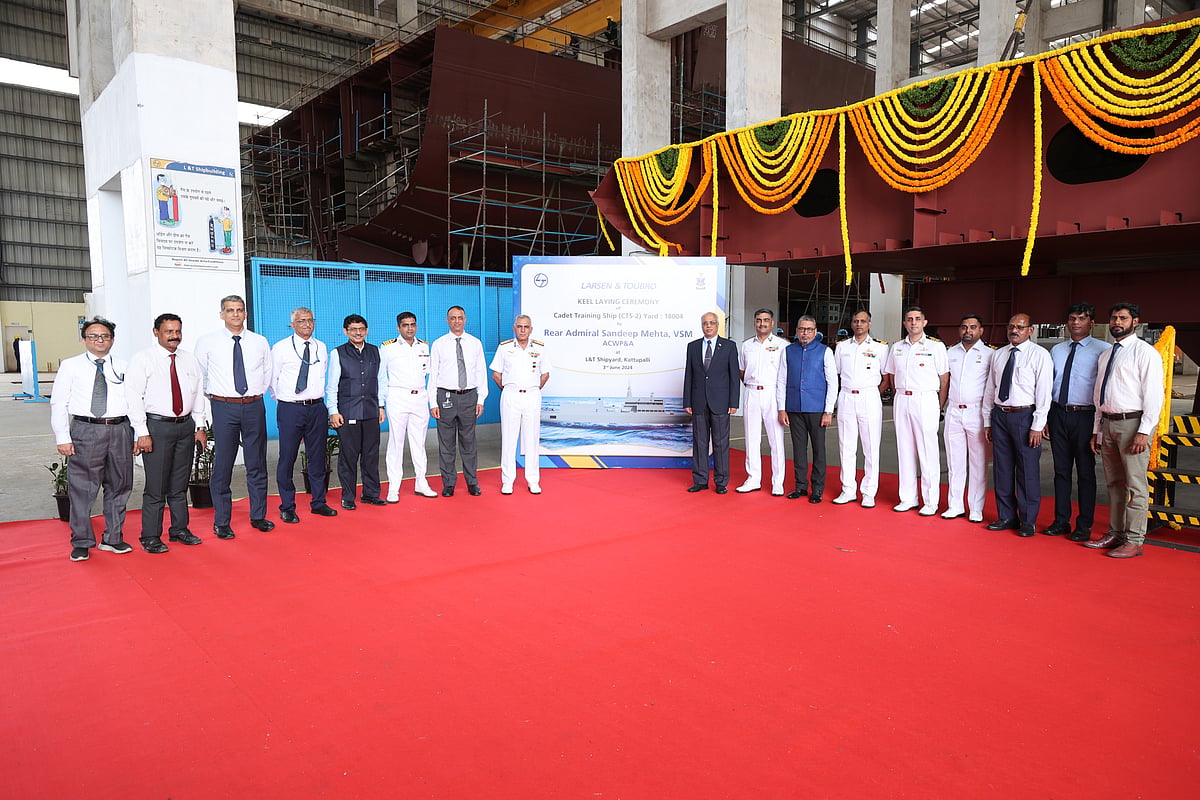 Keel laying ceremony of second Cadet Training Ship held at L&T Shipyard ...