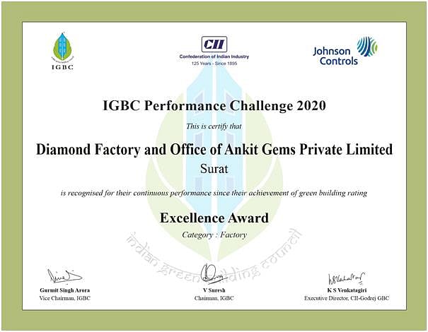 Ankit Gems bags title of ‘Best Certified Green Factory Building in India’