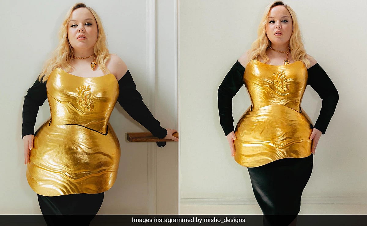 Nicola Coughlan Stuns in Gold-Plated Ensemble Ahead of Bridgerton Release