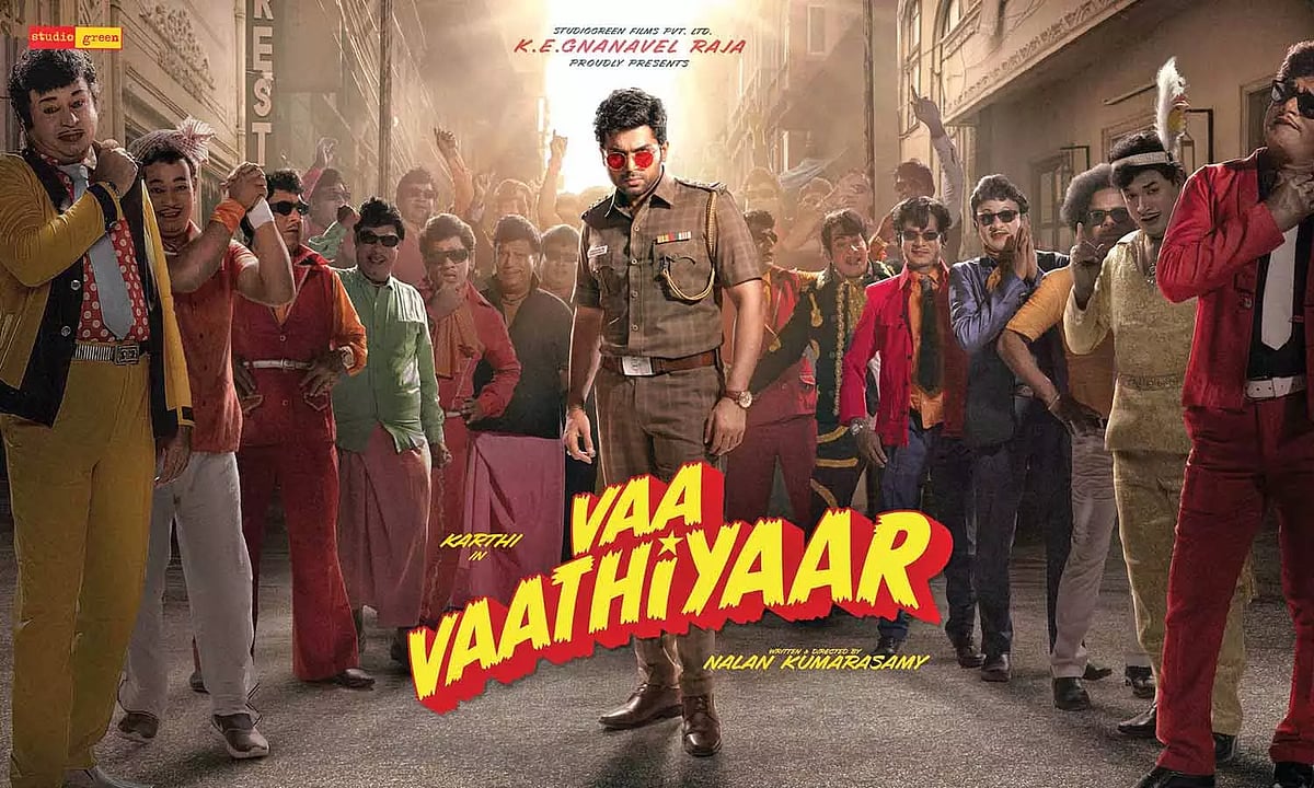 Karthi amidst MGRs; first look of Vaa Vaathiyaar out