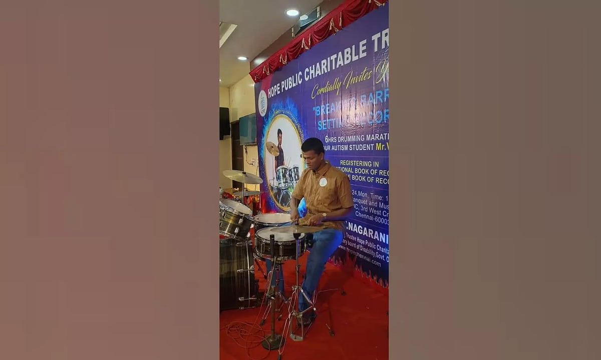 Chennai: Autistic student sets record six-hours-long, non-stop drumming ...