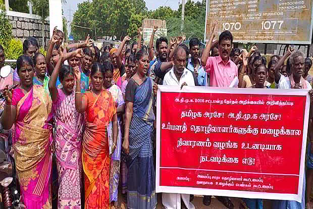 Salt workers demand relief during rainy days