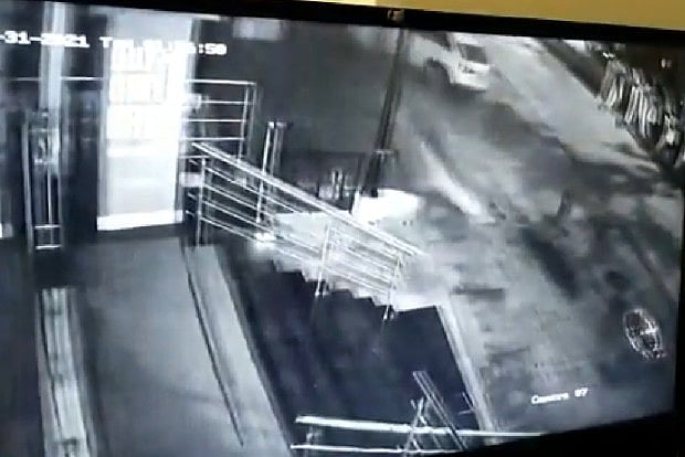 Wheel flies off, car strikes wall of a bank: CCTV footage shows ...