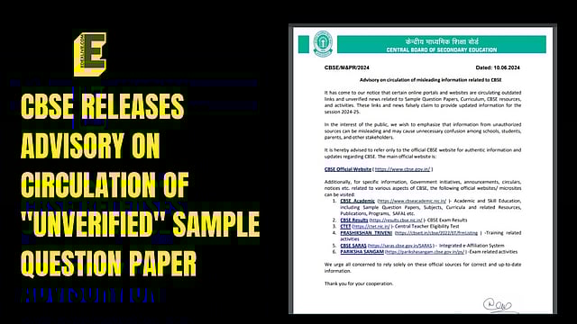 CBSE releases advisory on circulation of "unverified" sample question paper