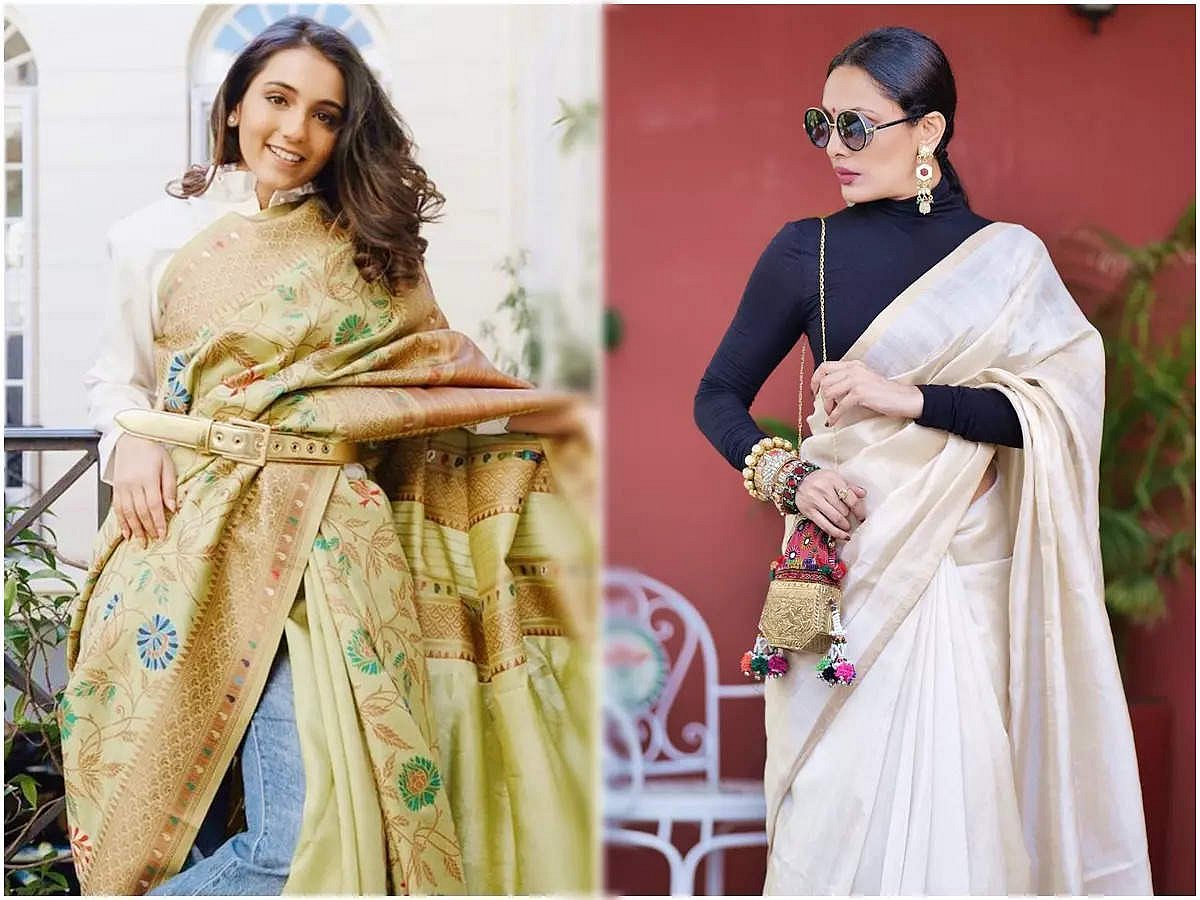 Saree Draping: একঘেয়ে ড্রেপিংয়ের বদলে জিন্স-ব্লেজারের সঙ্গে শাড়ি পরে ...