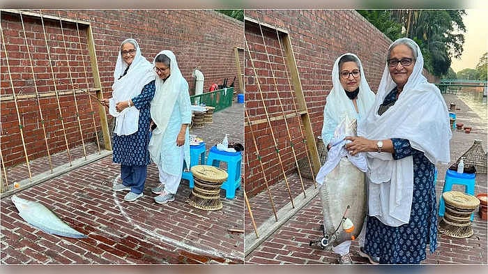 Sheikh Hasina: 'কেমন মাছ গেঁথেছি বড়শিতে...', মস্ত চিতল ধরে গালভরা হাসি ...