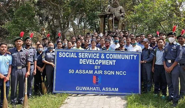 NCC cadets clean statue of Hemchandra Barua in Gauhati University campus