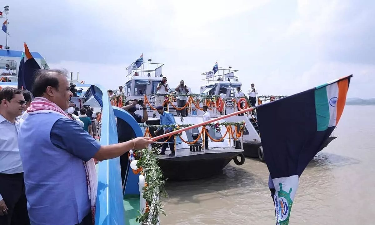 Assam CM Himanta Biswa Sarma Flagged Off 5 Ships at Lachit Ghat in Guwahati