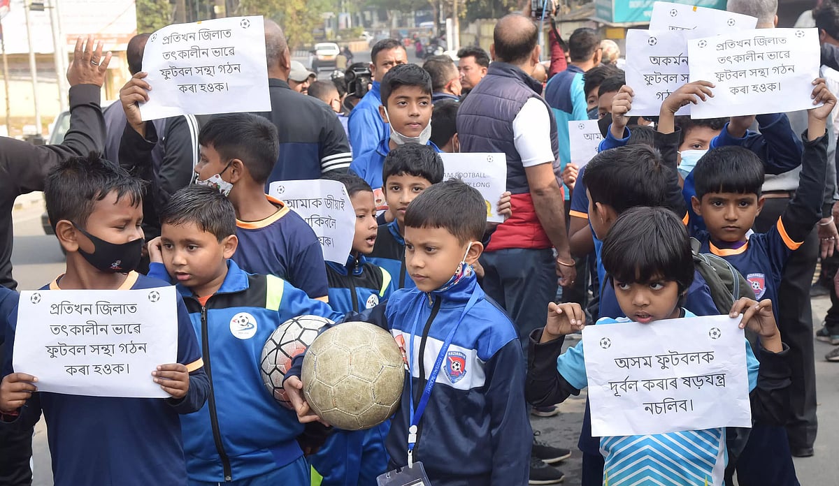 Footballers protest demanding playing field in Guwahati
