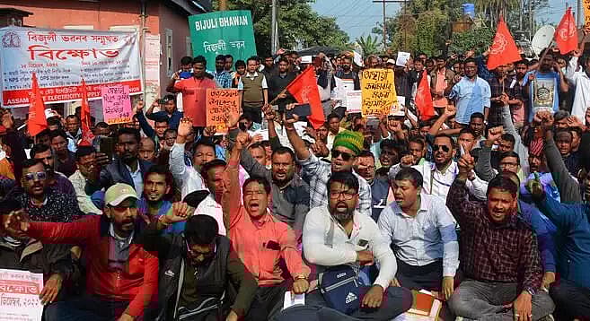 Electricity supply workers stage protest in Guwahati, demand job ...