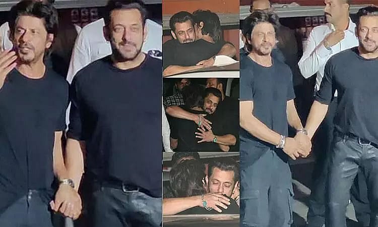 Bollywood superstar SRK hugs Salman Khan on his 57th b'day, fans ...