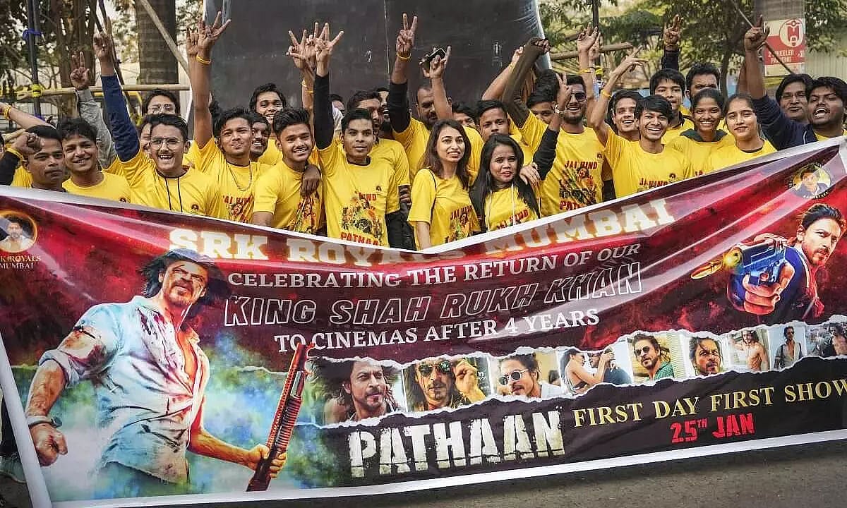 Bollywood superstar Shahrukh Khan fans celebrate actor's return to theatres