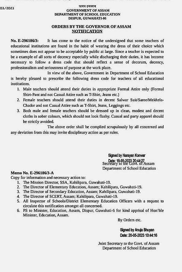 Assam Education Dept Issues ‘Formal’ Dress Code for School Teachers ...