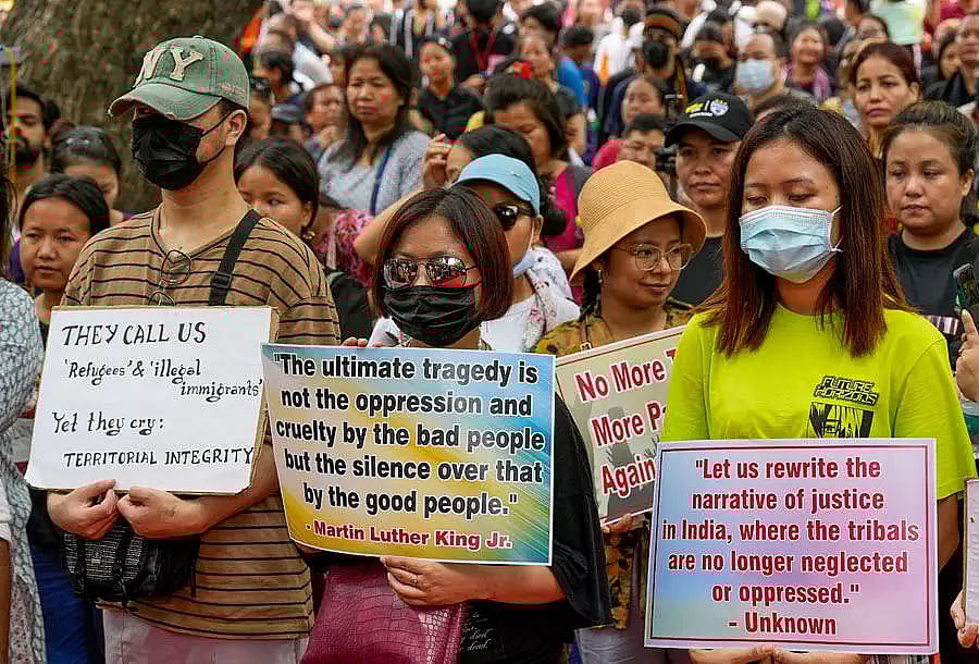 Hundreds of people protest for peace in Manipur