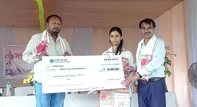 Two meritorious students Munmi Deka and Bijoy Das, felicitated at Jamugurihat HSS premises