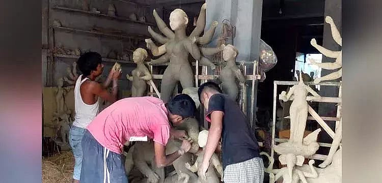Assam: Dibrugarh idol makers busy giving final touches to Durga idols
