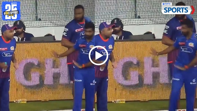 JASPRIT BUMRAH SIGNALING "CALM DOWN, I'M HERE," TOWARDS HEAD COACH MAHELA JAYAWARDENE DURING MI ...