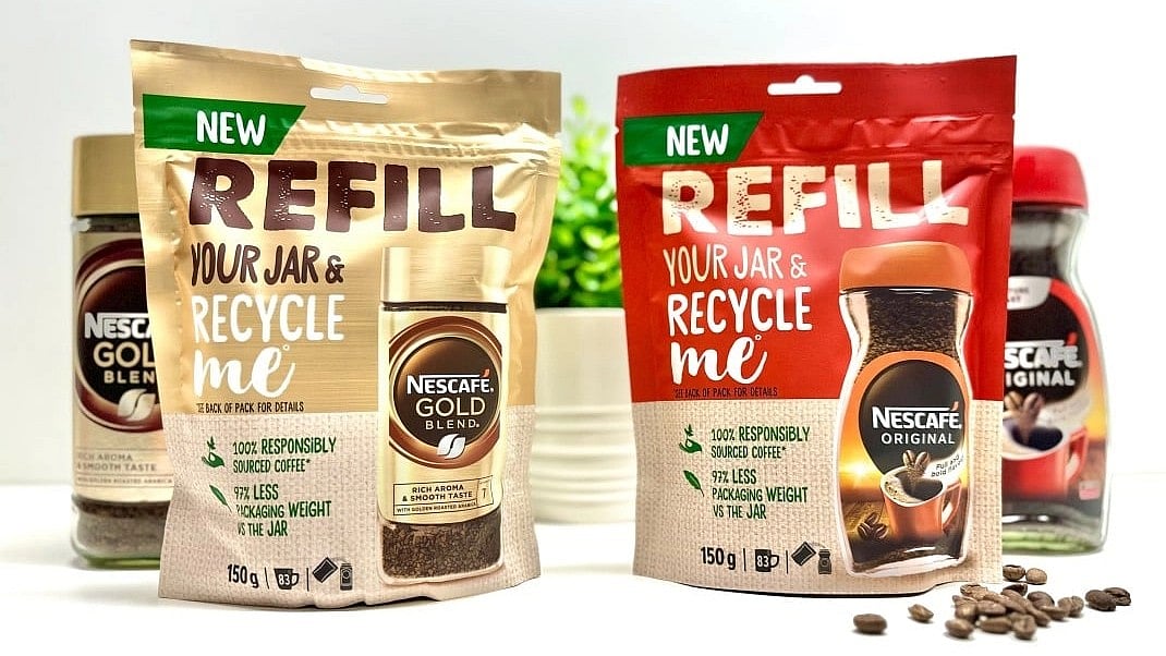Nescafé new refill pouch uses less packaging at less cost