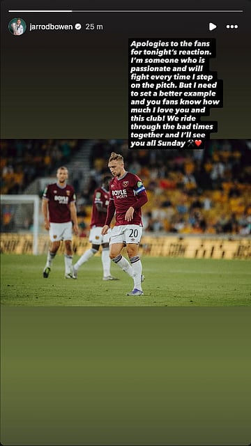 Jarrod Bowen apologises after incident with West Ham fans at Molineux