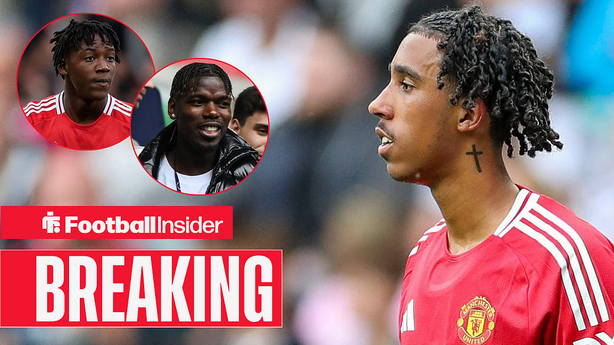 Leny Yoro pictured with ex-Man United star Paul Pogba and Kobbie Mainoo
