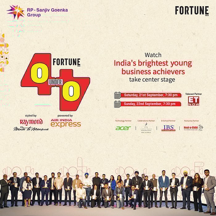 Fortune India 40Under40 Awards 2024: Tune in at 7:30 PM on September 21 ...