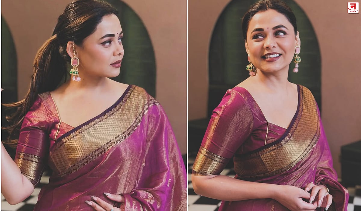 प्रार्थना बेहेरेचा एलिगंट अंदाज! जांभळ्या साडीत खुललं सौंदर्य; 'मर्दिनी ...