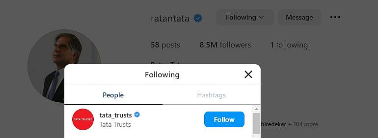 Ratan Tata on Instagram has 8.5 million followers, but he follows only ...