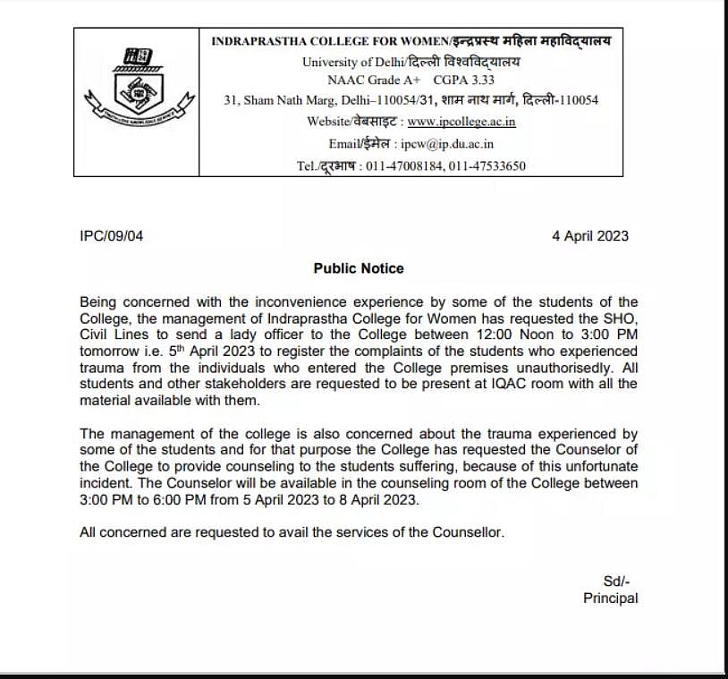 IP college for women to provide counselling sessions to traumatized ...