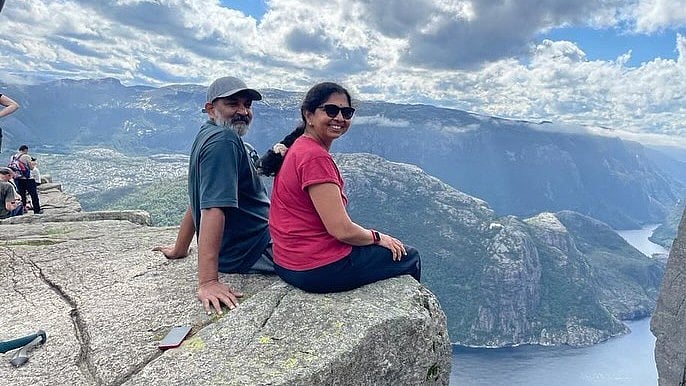 SS Rajamouli Visits Pulpit Rock In Norway With Wife Rama; See Photos