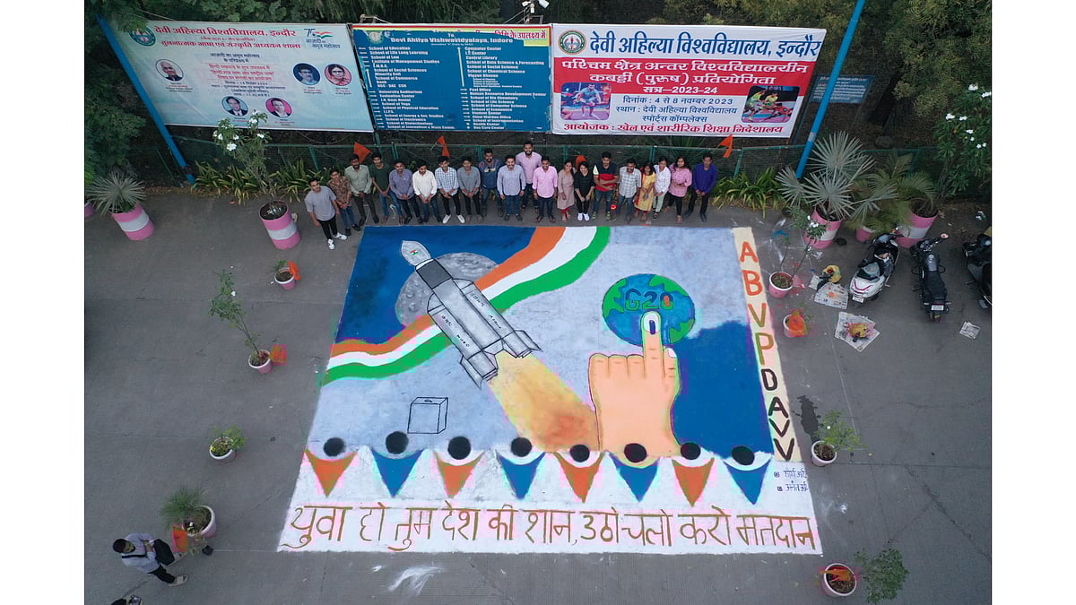 MP Elections 2023: DAVV Students Use Rangoli To Encourage Voting