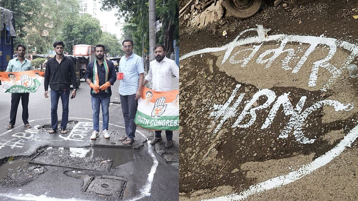 Mumbai: Youth Congress Launches Campaign Painting Potholes As ‘BMC Vikas’