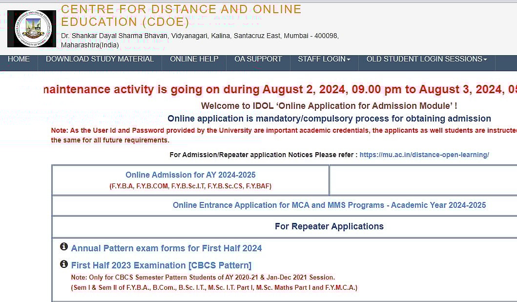 Mumbai University Admissions: Apply For Distance Learning Programs By ...