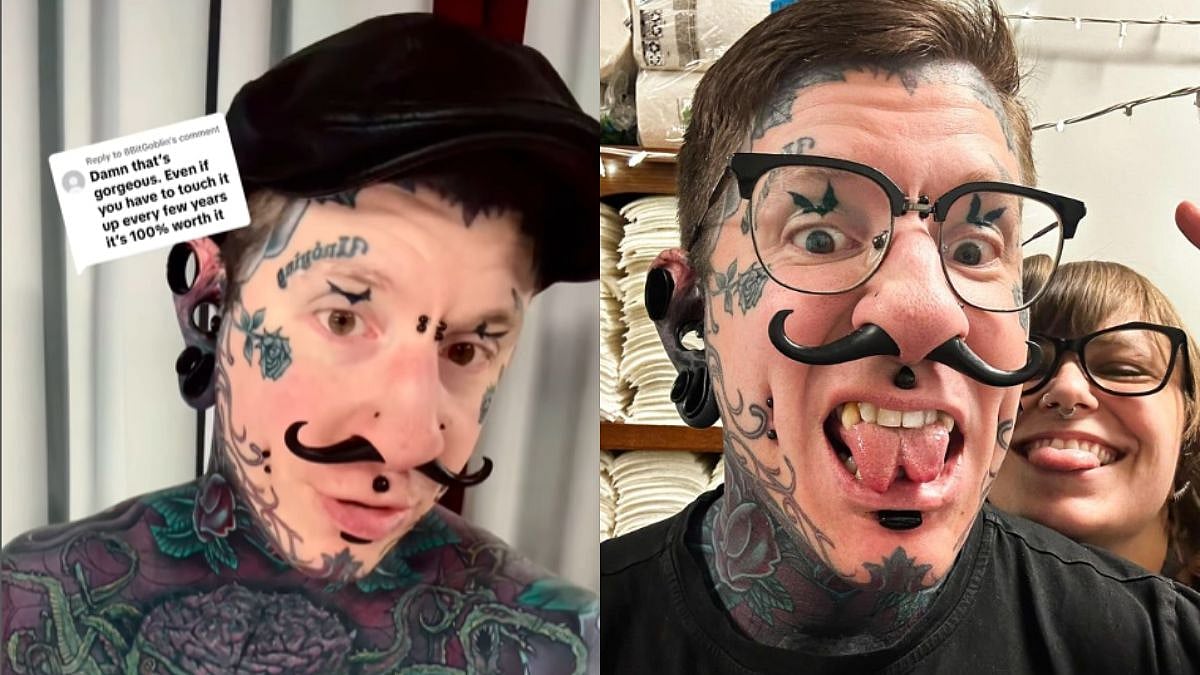 Man's Shocking Nose Modification Showing Artificial Moustache Running ...