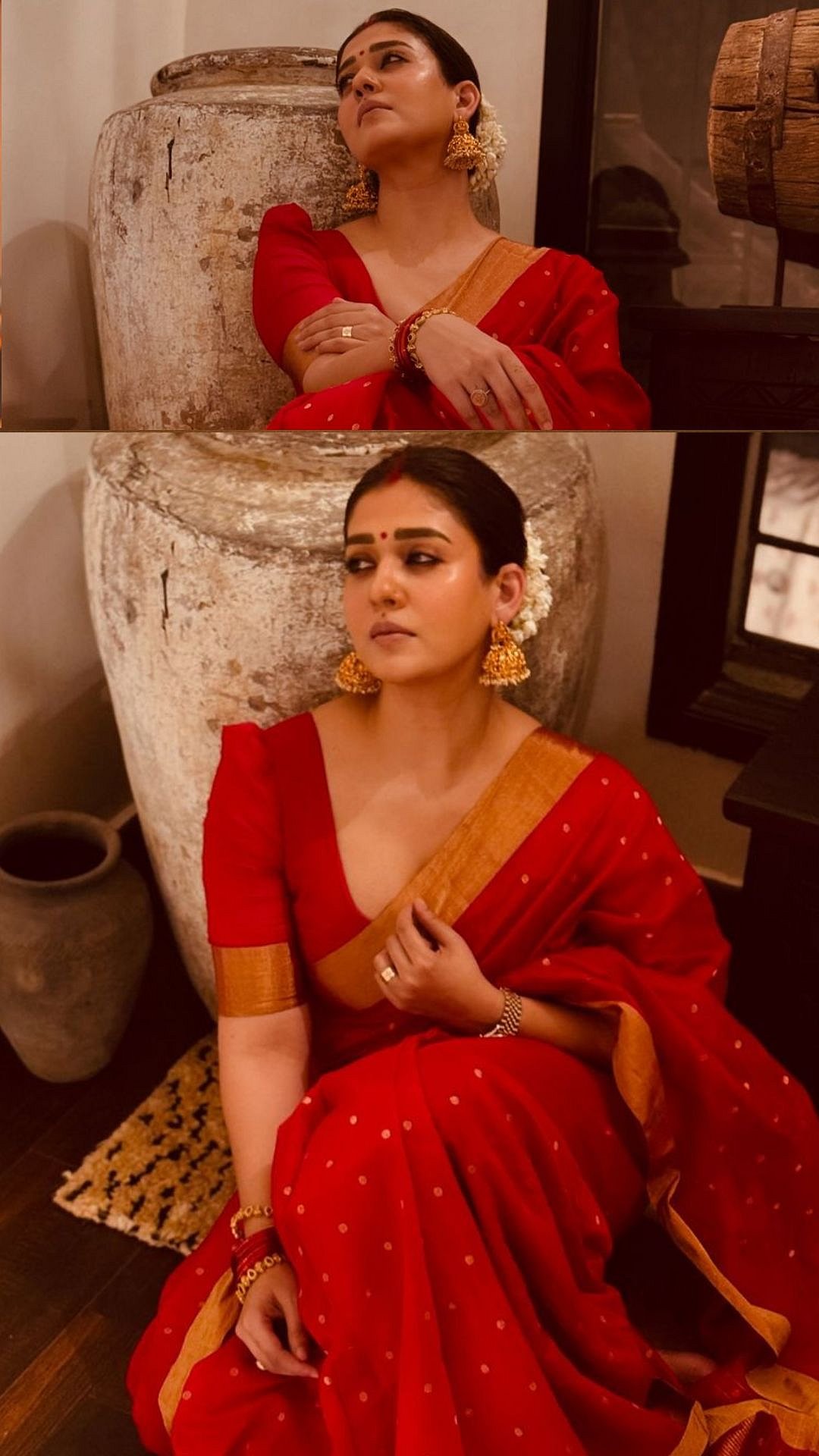 South Star Nayanthara Serves Dussehra Fashion Goals In Red Chanderi ...