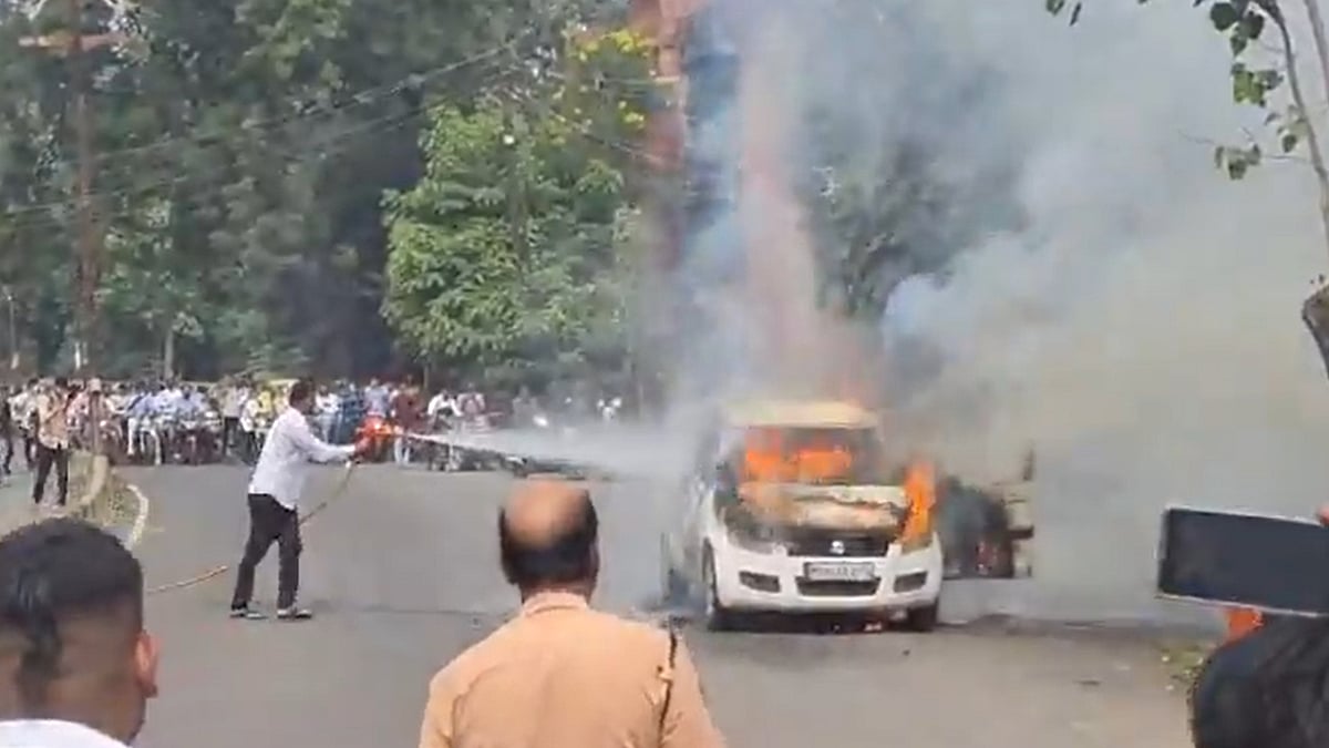 Maharashtra: Car Catches Fire In Front Of Petrol Pump In Dhule; VIDEO