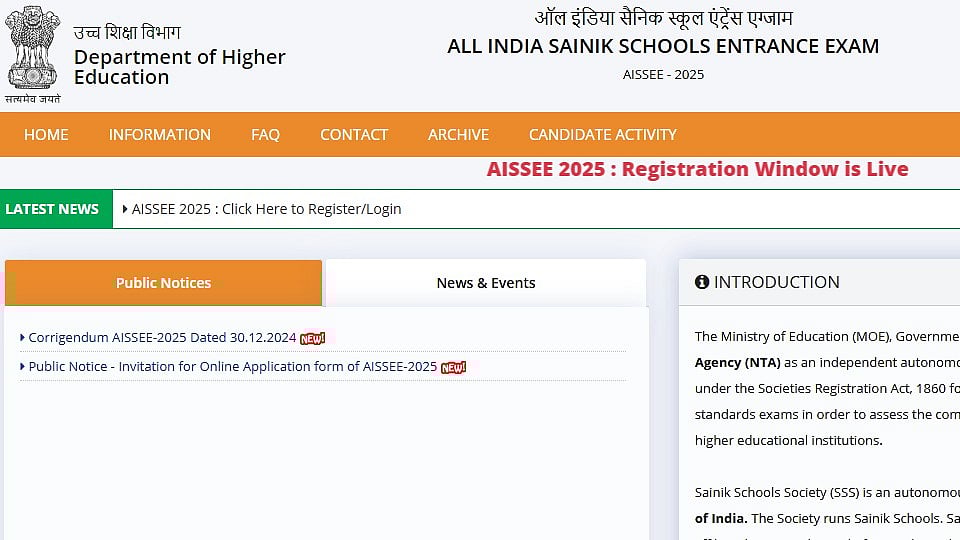 AISSEE 2025 Registration Ends Today; Last Day To Apply For Sainik ...