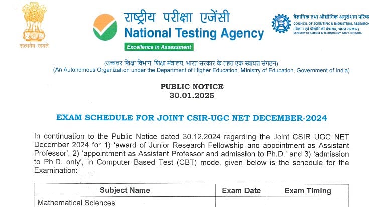 CSIR UGC NET December 2024 Exam Schedule Released At csirnet.nta.ac.in; Check Subject-Wise Schedule
