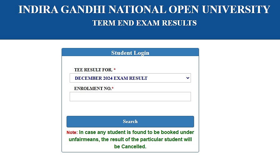 IGNOU TEE December 2024 Result Released At ignou.ac.in; Direct Link Here