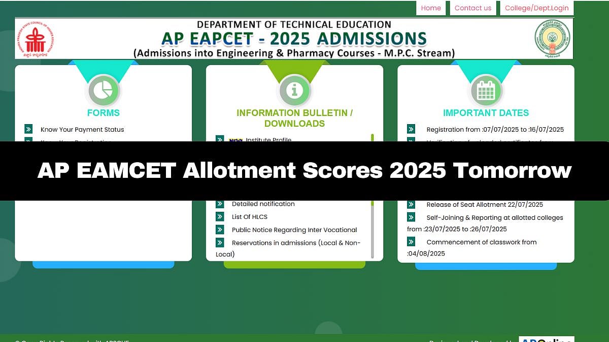 AP EAMCET Allotment Scores 2025 Tomorrow At eapcet-sche.aptonline.in ...