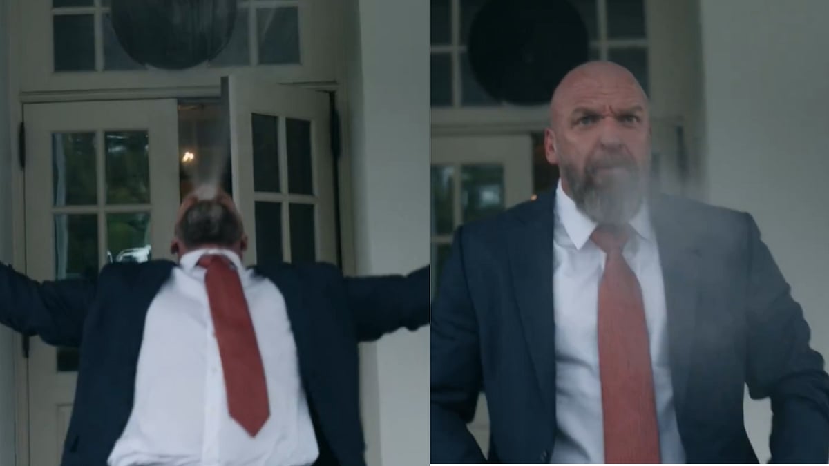 Triple H Performs 'Water Spit' Pose At White House Steps After Meeting ...