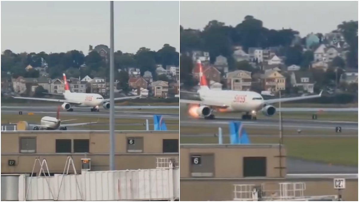 Major Tragedy Averted! Flames Shoot Out Of Swiss Airlines Plane Engine ...