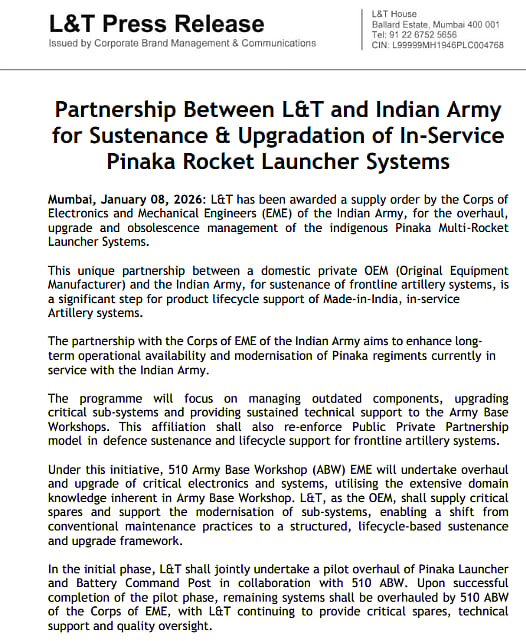 Larsen & Toubro Wins Indian Army Order To Overhaul, Upgrade Pinaka ...