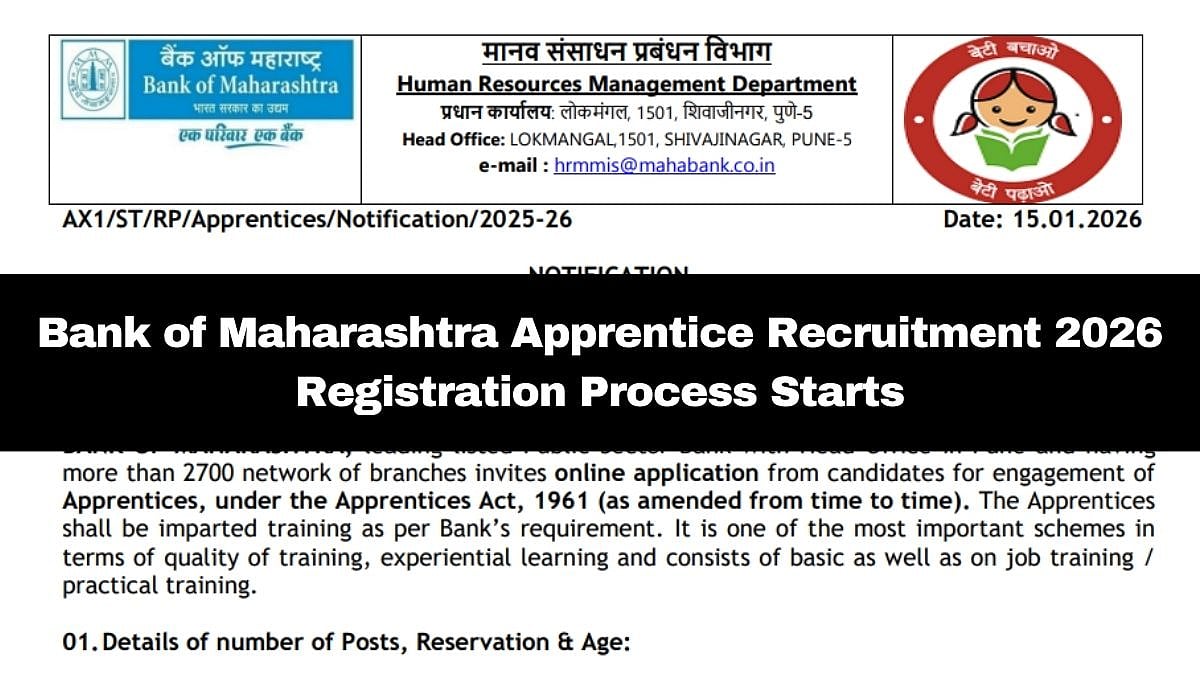 Bank of Maharashtra Apprentice Recruitment 2026: Registration Process ...