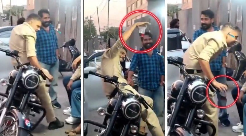 Drunk Cop Seen Sitting On Bike With Glass In Hand In Indore; Video Goes ...